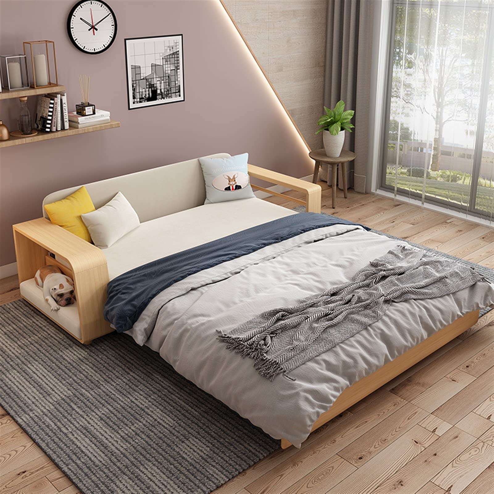 Can be Given as a giftSofa Bed Couch Sofa Sleeper Modern Futon Sofas Sets Fold Up and Down Linen Fabric Recliner Couch for Living/Reception Room (Beige)