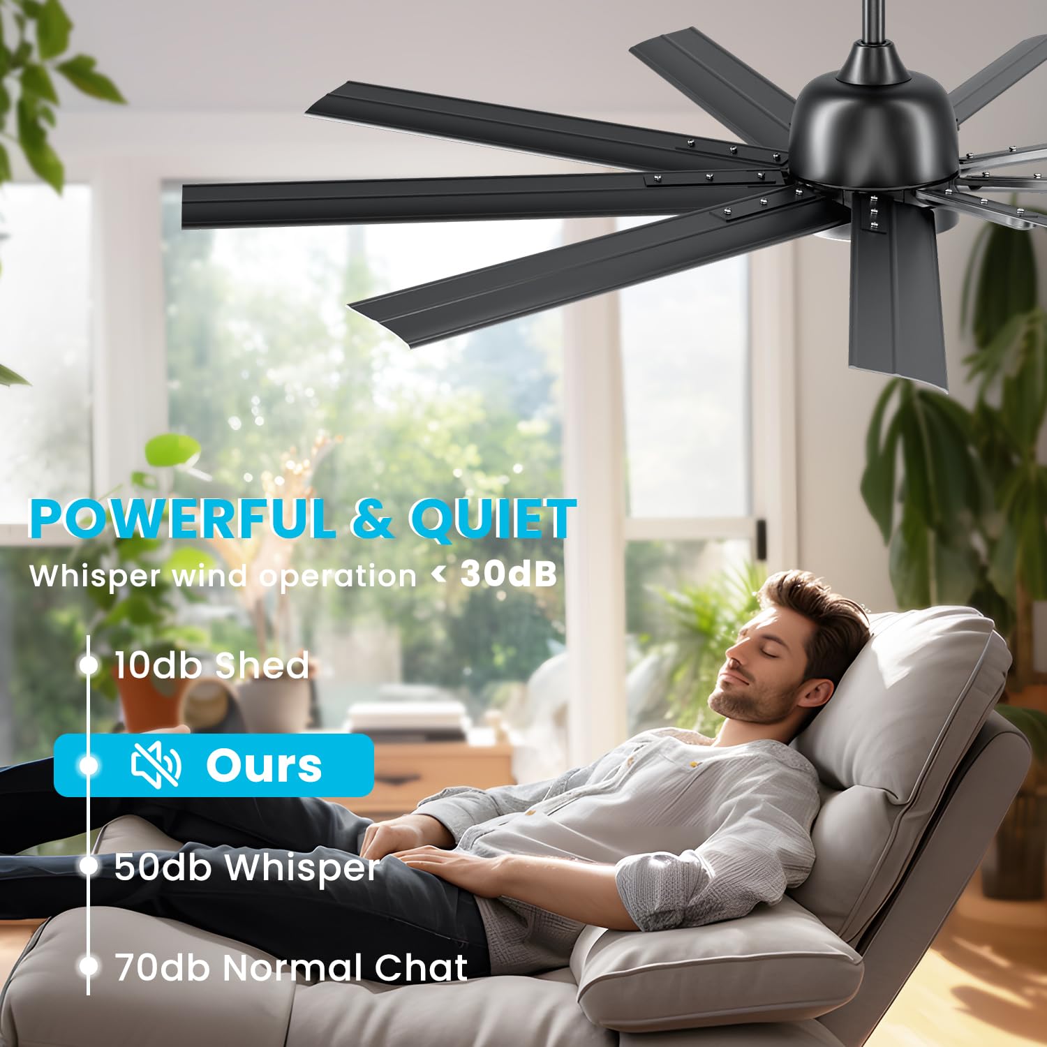 CJOY 62 inch Aluminium Ceiling Fan with Lights, Outdoor Black Ceiling Fan Light with Remote Control, 9 Blades Reversible DC, Dimmable LED Light Fan for Bedroom