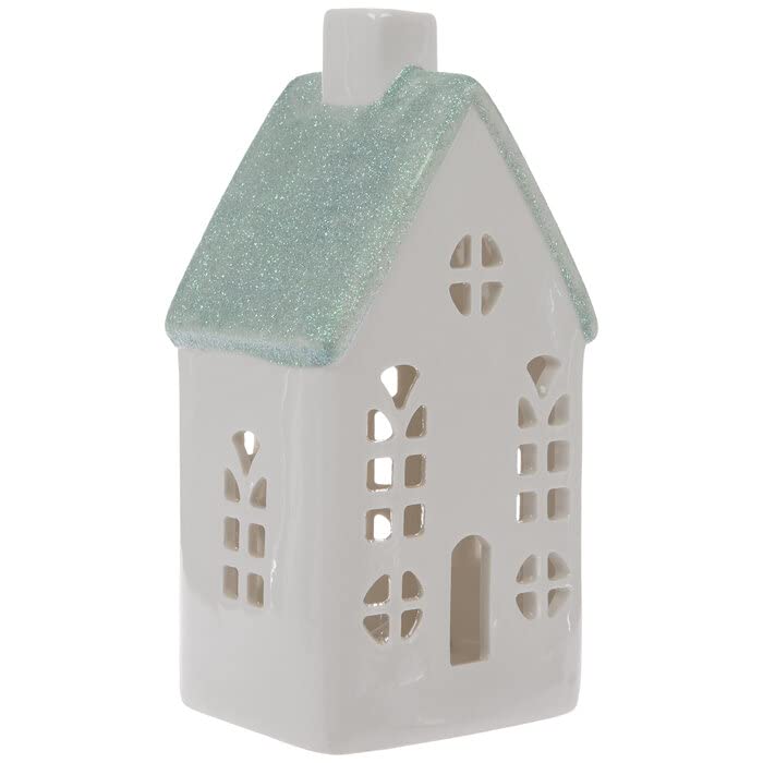 Turquoise Tabletop House Light Up Porcelain Tall Over 7 Inches