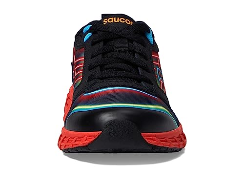 Saucony Wind 2.0 Sneaker, NEON/Black/RED, 2 US Unisex Big Kid