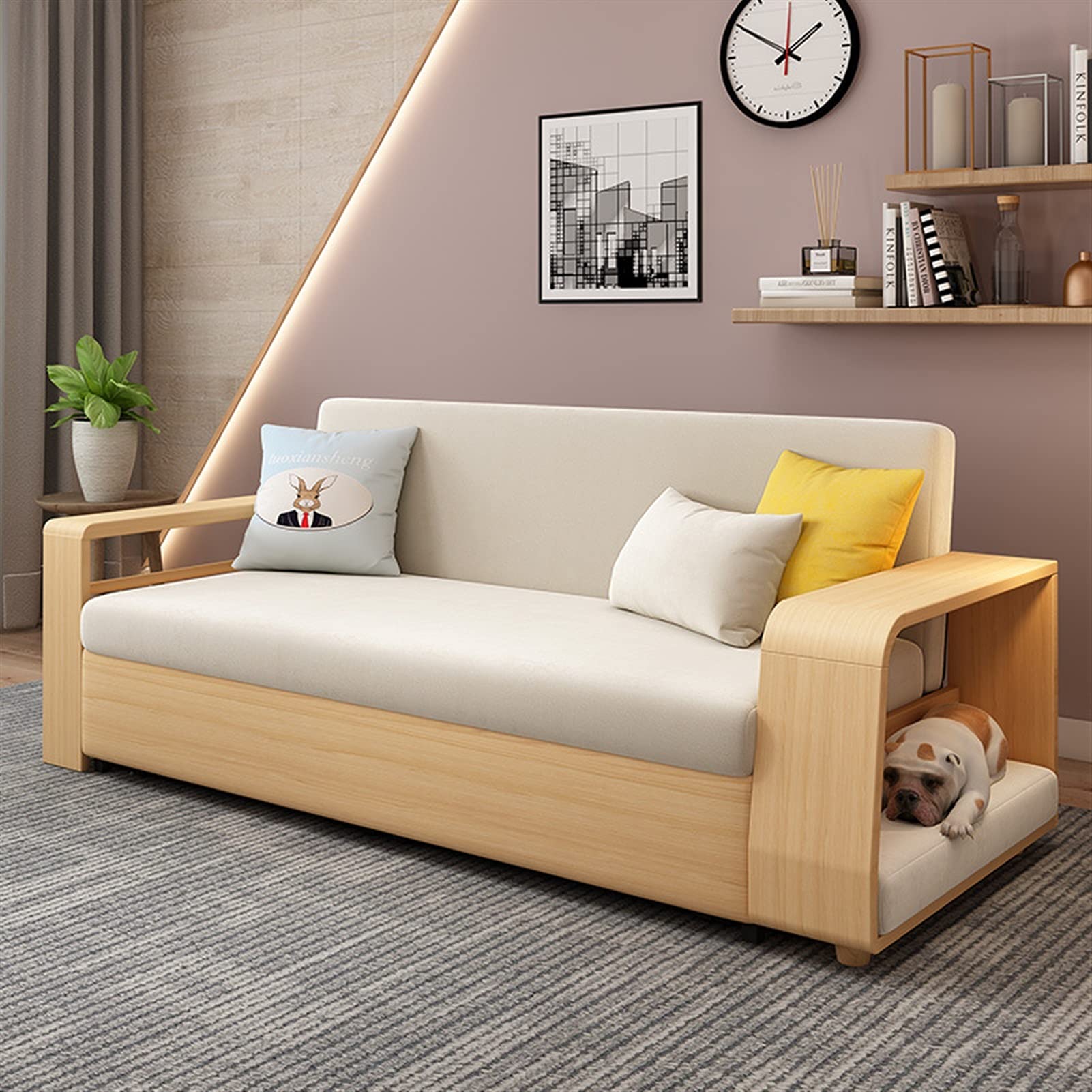 Can be Given as a giftSofa Bed Couch Sofa Sleeper Modern Futon Sofas Sets Fold Up and Down Linen Fabric Recliner Couch for Living/Reception Room (Beige)