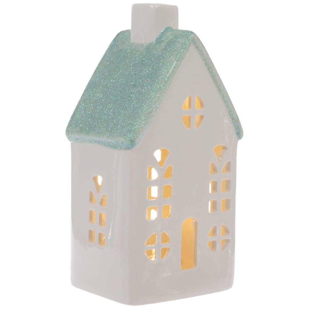 Turquoise Tabletop House Light Up Porcelain Tall Over 7 Inches