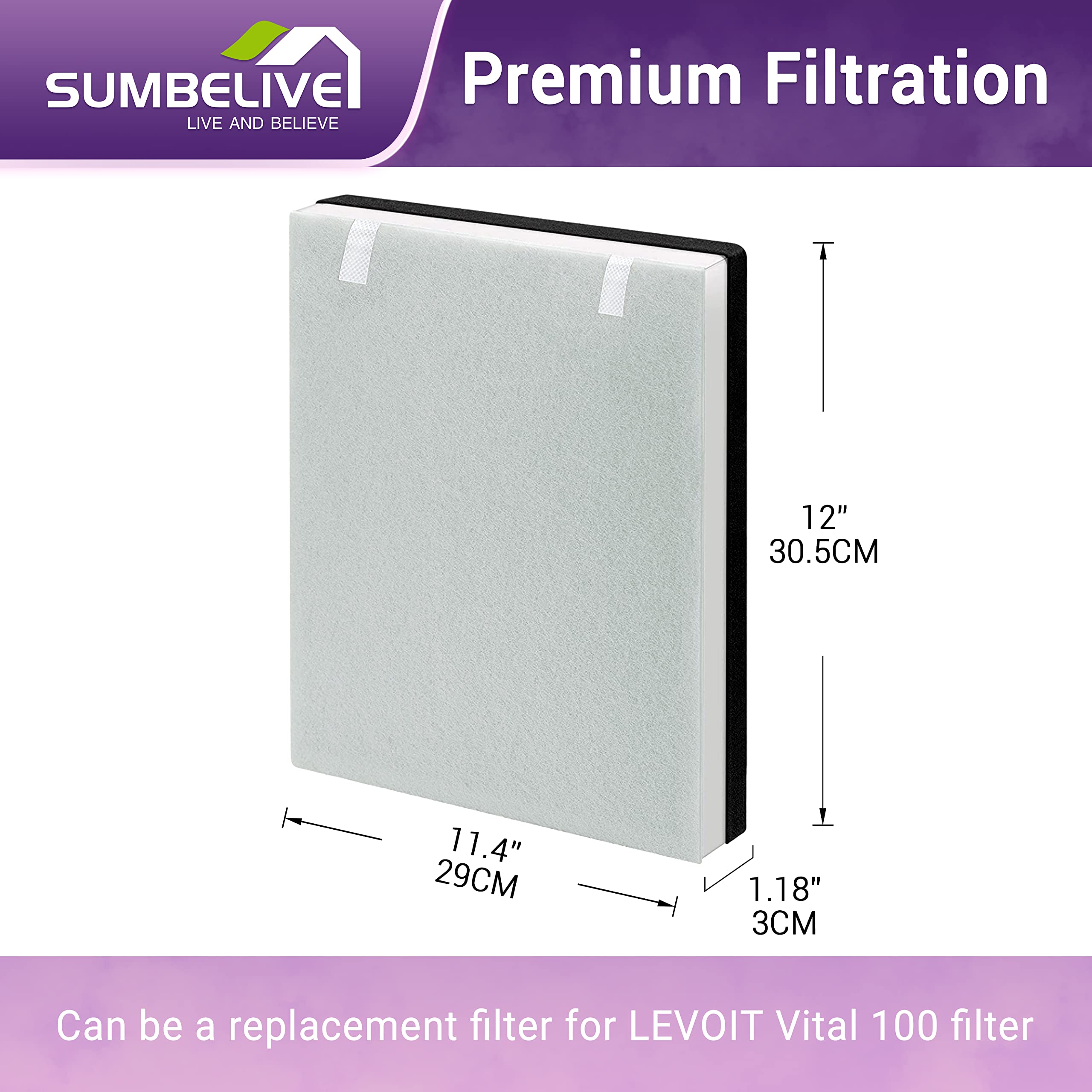 2-Pack of Vital 100 Replacement Filter for LEVOIT Vital100 Air Purifier True HEPA(H13) Activated Carbon pre-Filters, Part Number Vital 100-RF(2set)
