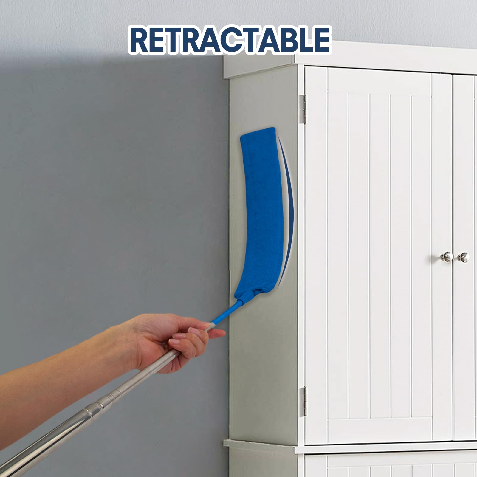 Retractable Gap Dust Cleaner with Extension Pole, Cleaning Tools with 3 Microfiber Dusting Cloths, Extendable Long Handle Duster for Cleaning Under Refrigerator Sofa Couch Bed Furniture Appliance Blue