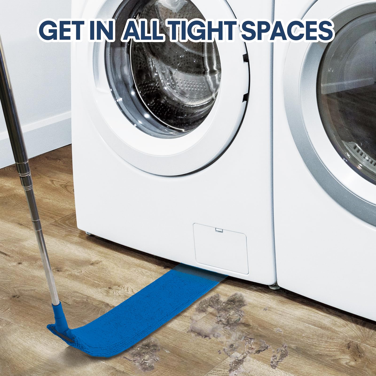 Retractable Gap Dust Cleaner with Extension Pole, Cleaning Tools with 3 Microfiber Dusting Cloths, Extendable Long Handle Duster for Cleaning Under Refrigerator Sofa Couch Bed Furniture Appliance Blue