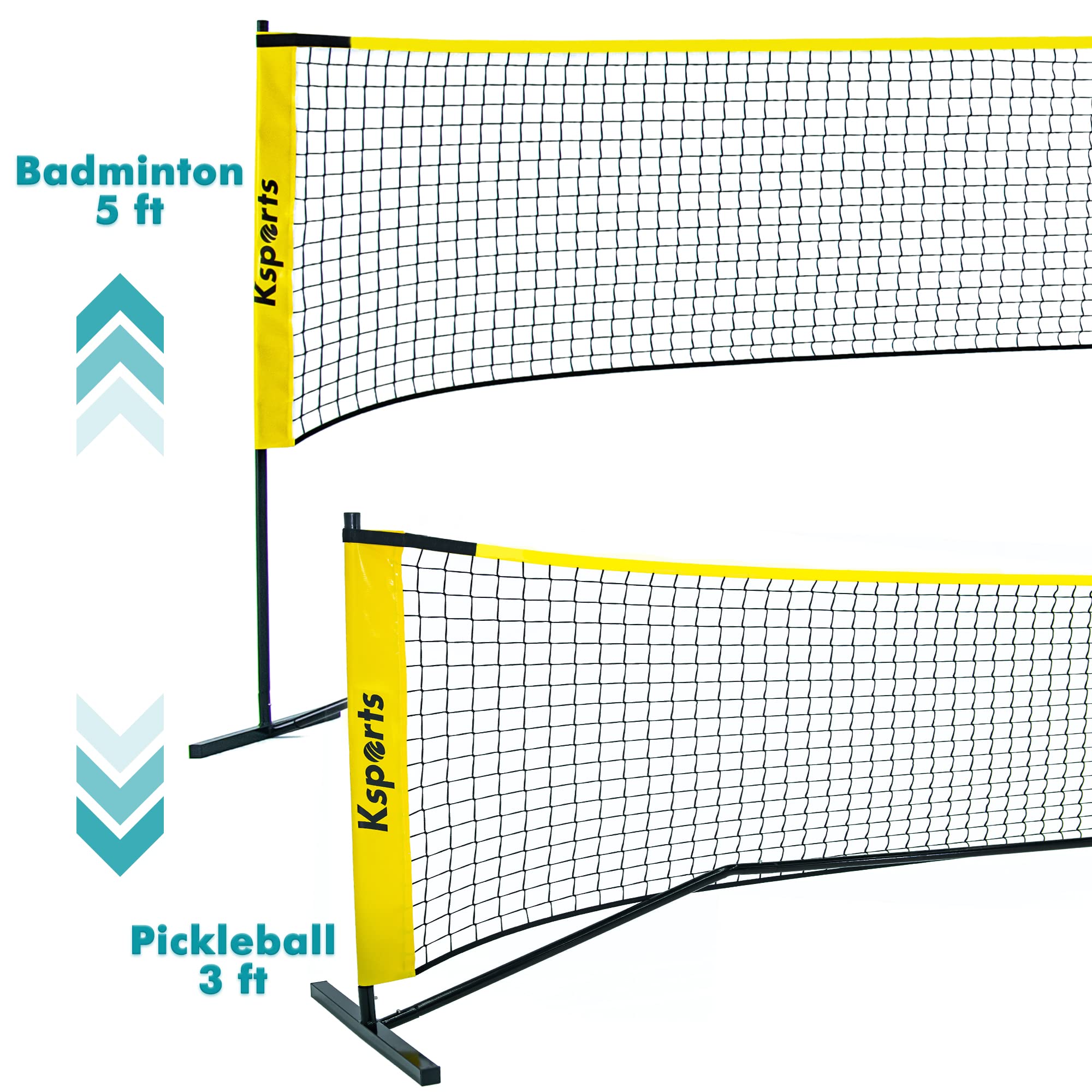 Ksports Regulation 22 feet Pickleball Net Bundle, can be Used as Recreation Tennis or Badminton Net Blue, Comprises of One Net, 4 LED Shuttlecocks, Carry Bag and 2 Pickleballs (Yellow)