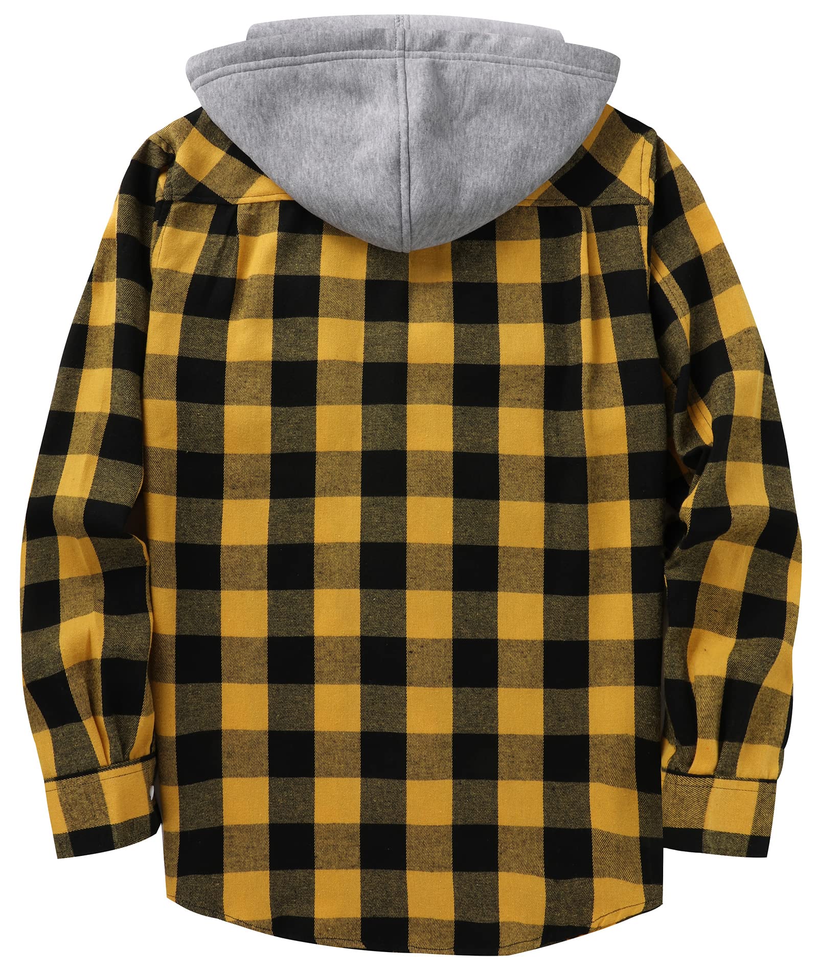 SCODI Mens Flannel Hoodie Shirt Casual Button Down Plaid Jacket Shirts Stylish Long Sleeve Shirts with Pocket Yellow Large