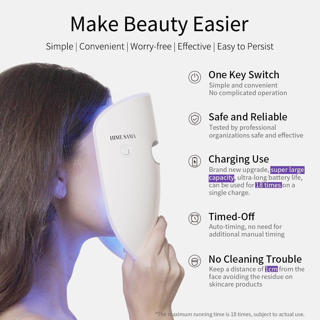 HIME SAMA Led Face Mask, Red Light Mask for Face, FSA/HSA Eligible, Infrared, Red & Blue Light Mask for Skin Care, Wrinkle Reduction, Wireless Face Mask. (Miracle STAR RB-010)