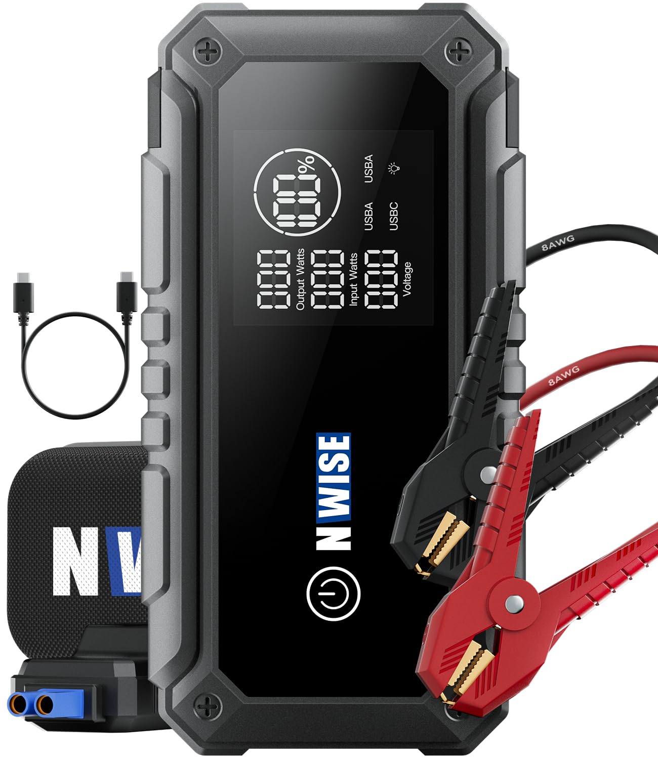 NWISE Car Jump Starter, 3000A Peak 25800mAh Portable Battery Starter (Up to 10L Gas or 8L Diesel Engine) with Smart Safety Jumper Clamps,12V Jump Boxes with 65W Fast Charging