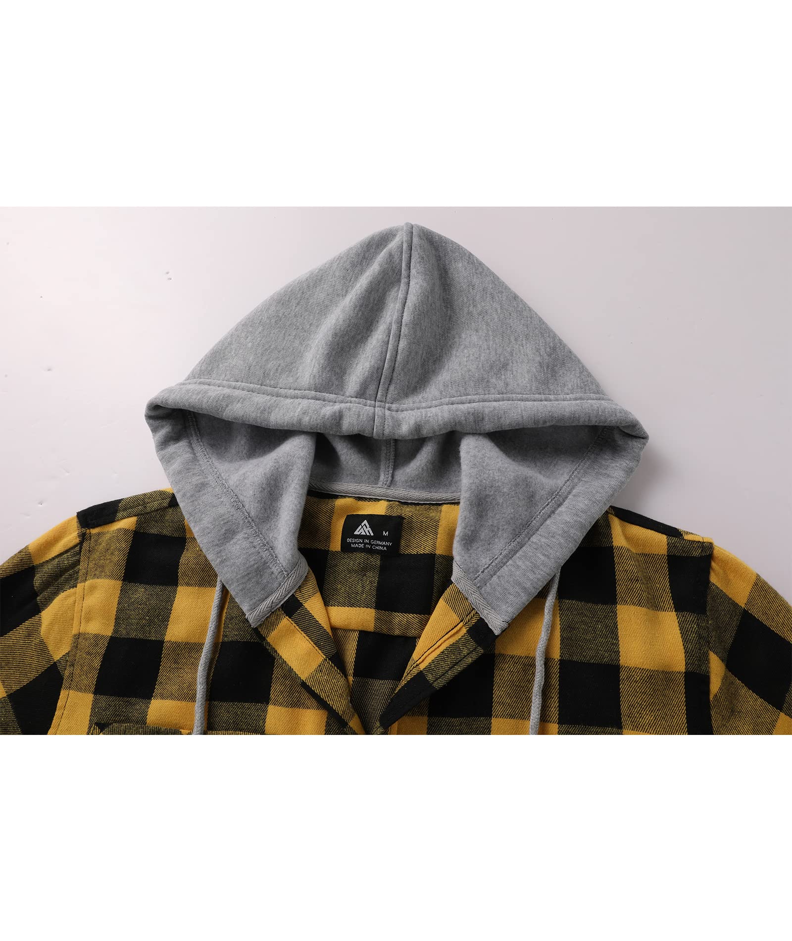 SCODI Mens Flannel Hoodie Shirt Casual Button Down Plaid Jacket Shirts Stylish Long Sleeve Shirts with Pocket Yellow Large