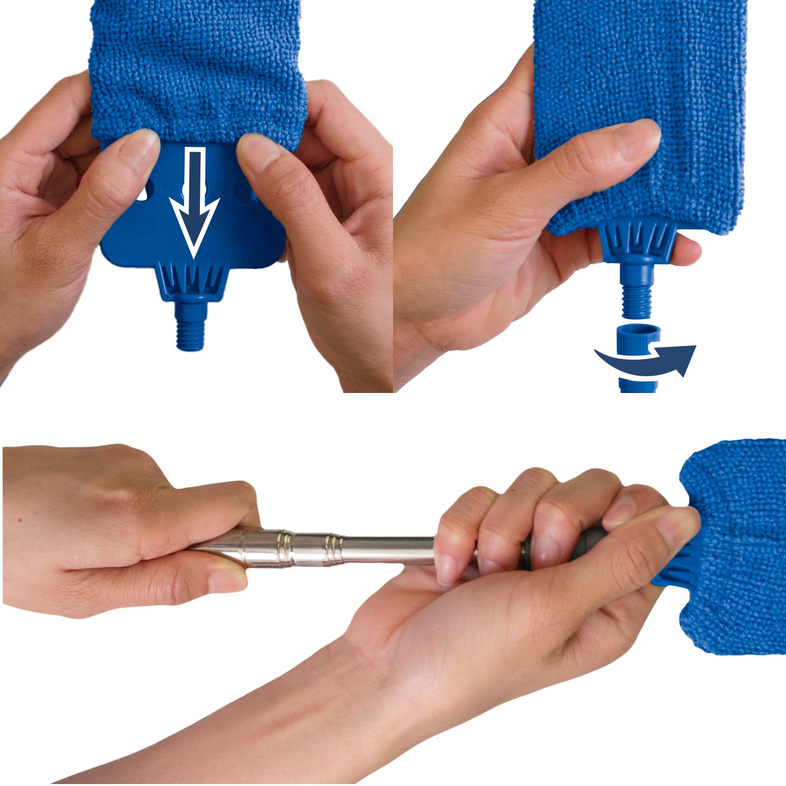 Retractable Gap Dust Cleaner with Extension Pole, Cleaning Tools with 3 Microfiber Dusting Cloths, Extendable Long Handle Duster for Cleaning Under Refrigerator Sofa Couch Bed Furniture Appliance Blue