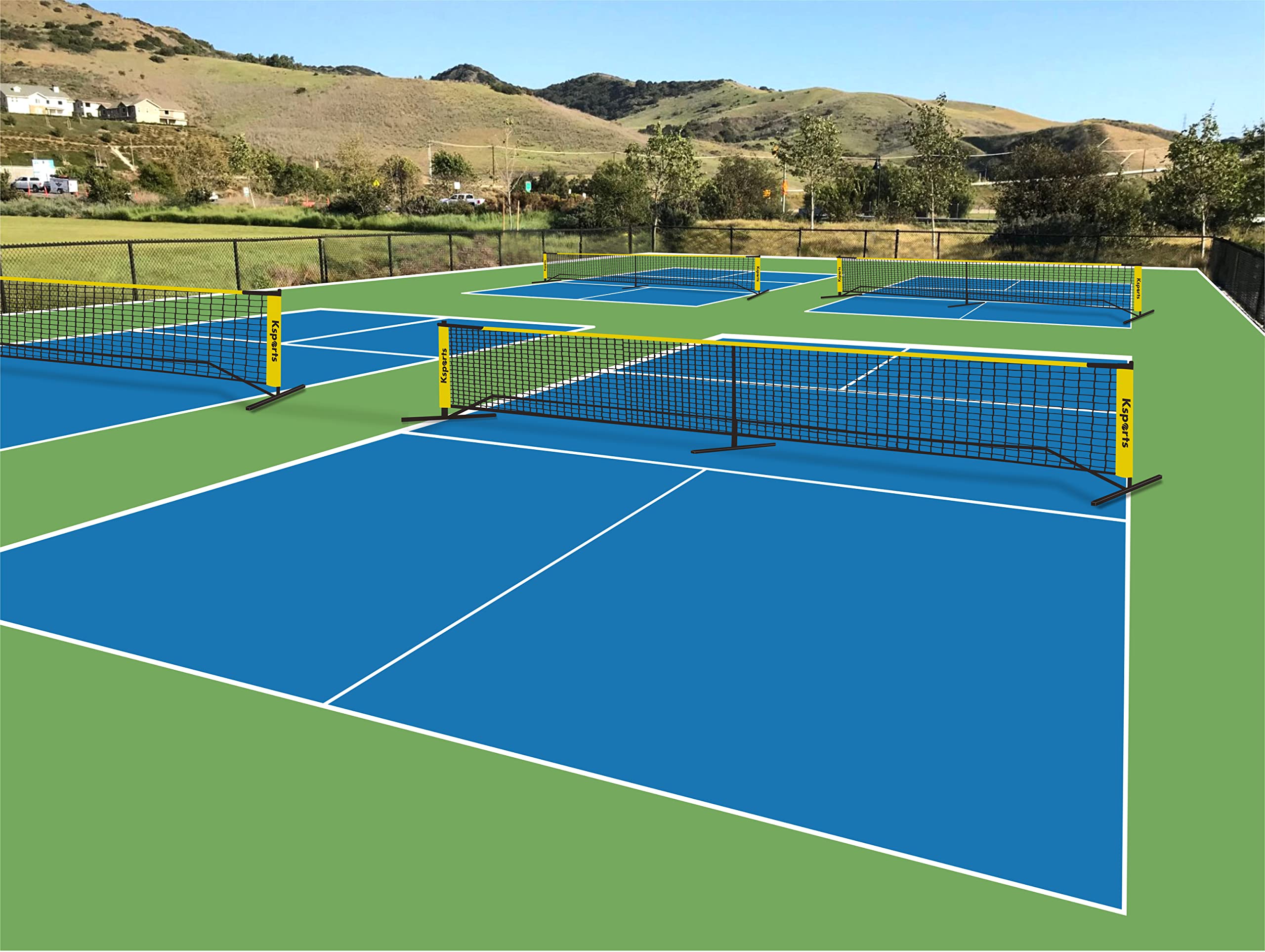 Ksports Regulation 22 feet Pickleball Net Bundle, can be Used as Recreation Tennis or Badminton Net Blue, Comprises of One Net, 4 LED Shuttlecocks, Carry Bag and 2 Pickleballs (Yellow)