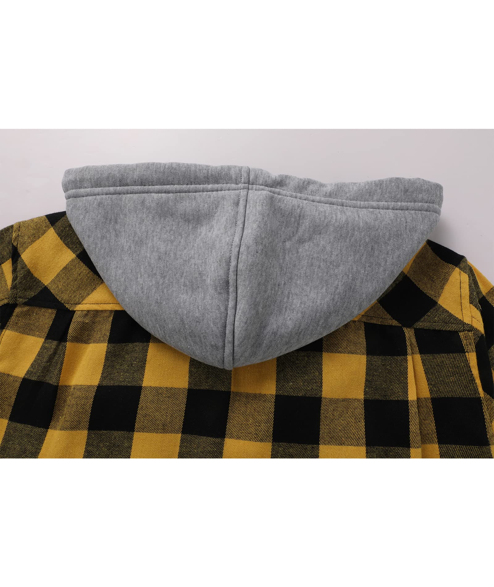SCODI Mens Flannel Hoodie Shirt Casual Button Down Plaid Jacket Shirts Stylish Long Sleeve Shirts with Pocket Yellow Large