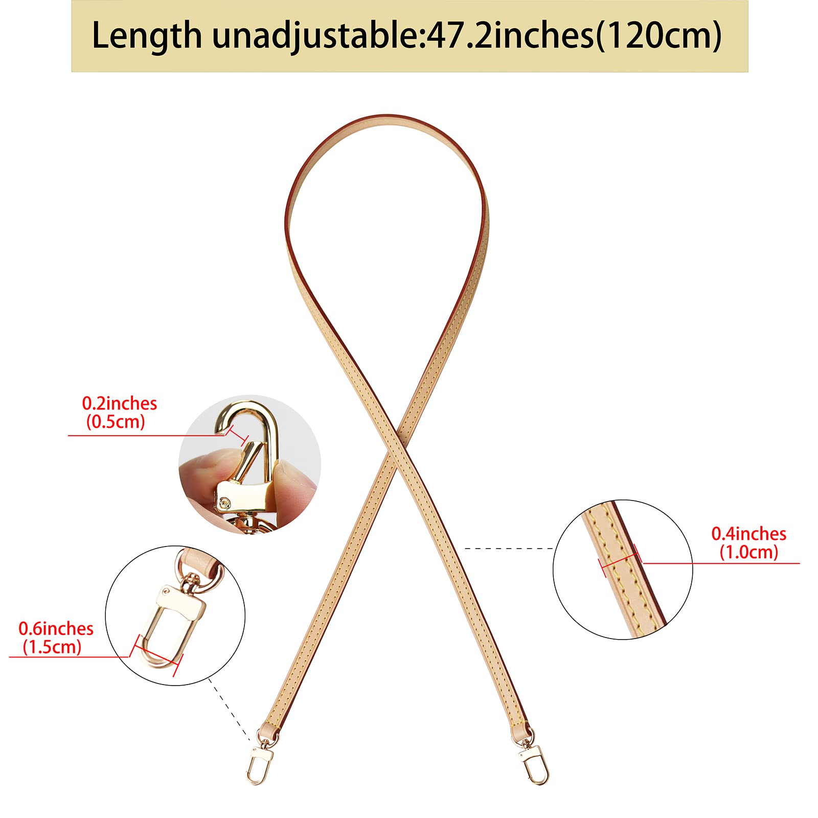 COLSEEY Genuine Vachetta Leather Crossbody strap Genuine leather Adjustable Replacement Strap for Shoulder Bag Handbag Purse(0.39 Inch Width Unadjustable)