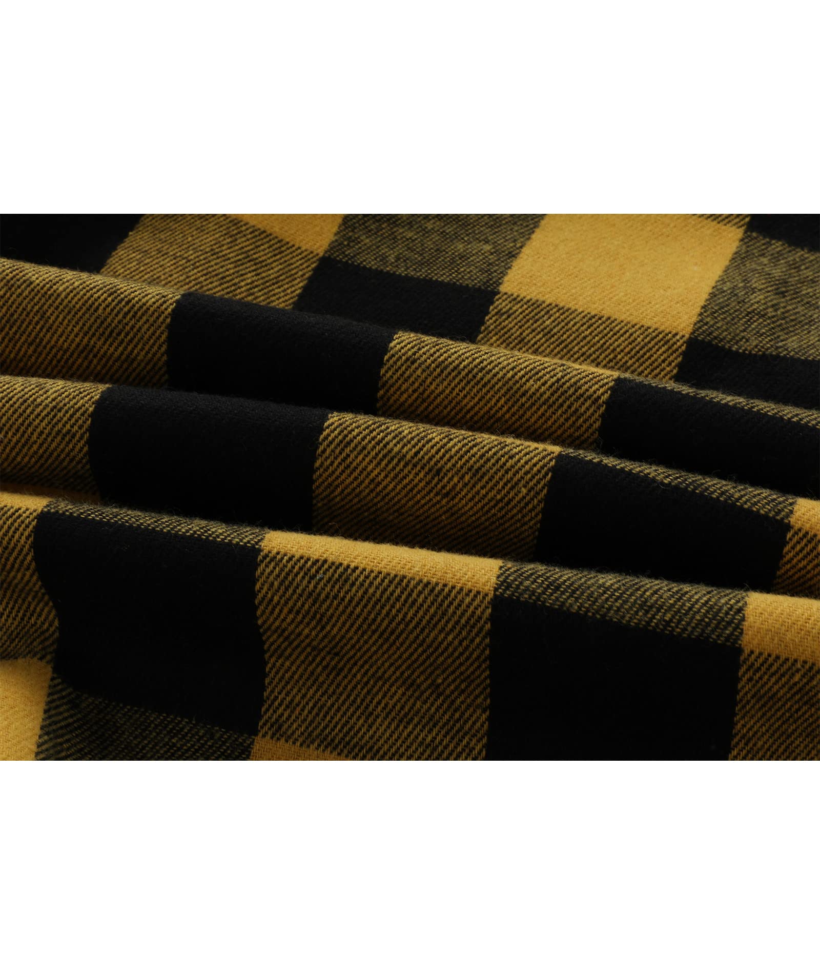 SCODI Mens Flannel Hoodie Shirt Casual Button Down Plaid Jacket Shirts Stylish Long Sleeve Shirts with Pocket Yellow Large