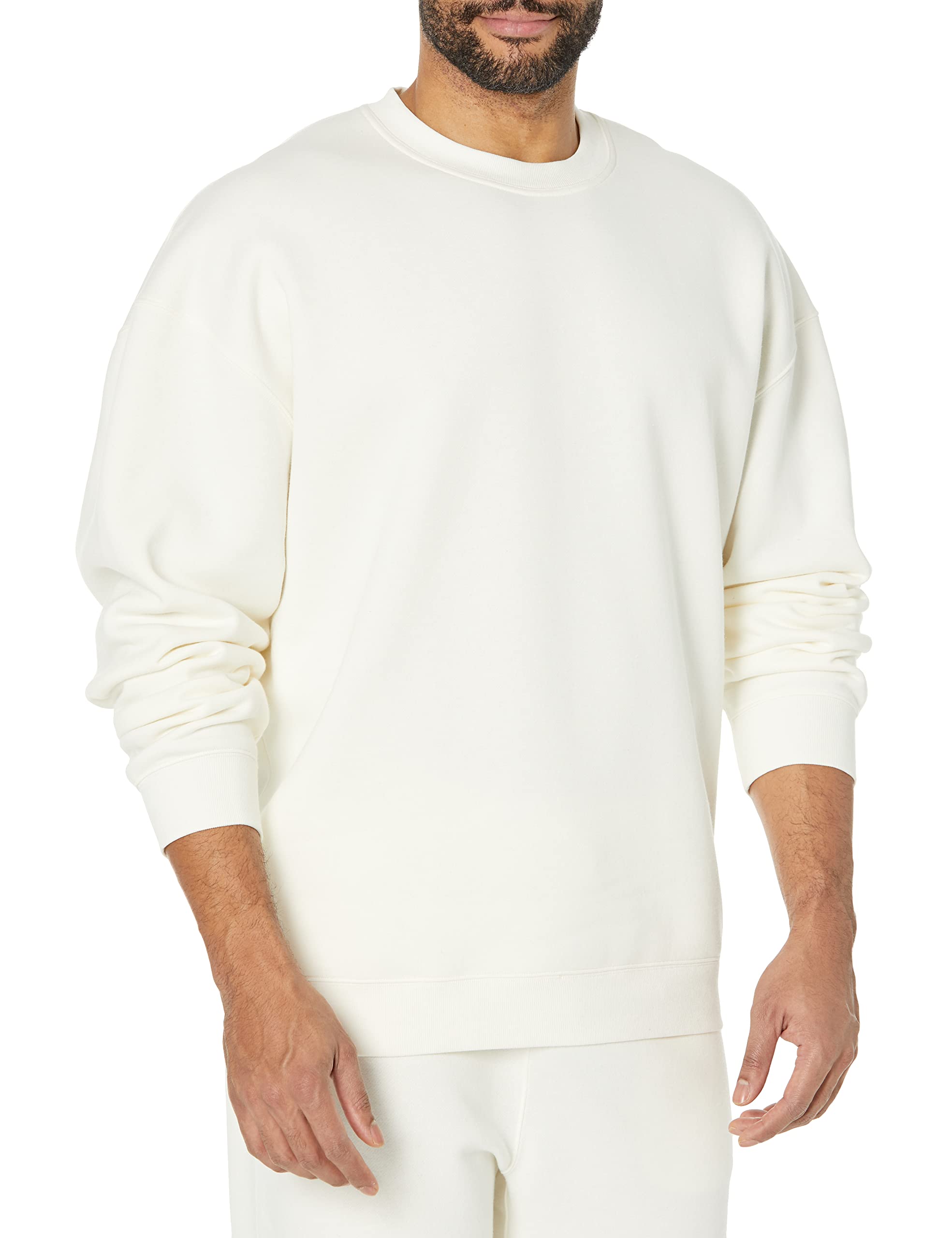 Amazon Essentials Men's Oversized-Fit Crewneck Sweatshirt (Available in Big & Tall), Eggshell White, Small