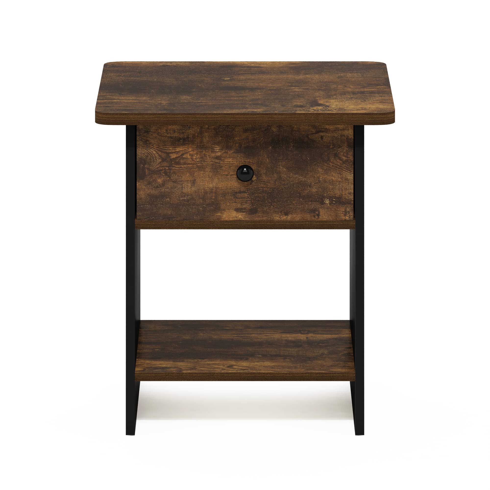 Furinno Dario End Table/ Night Stand Storage Shelf with Bin Drawer, Amber Pine/Black, 1-Pack, Upper Bin