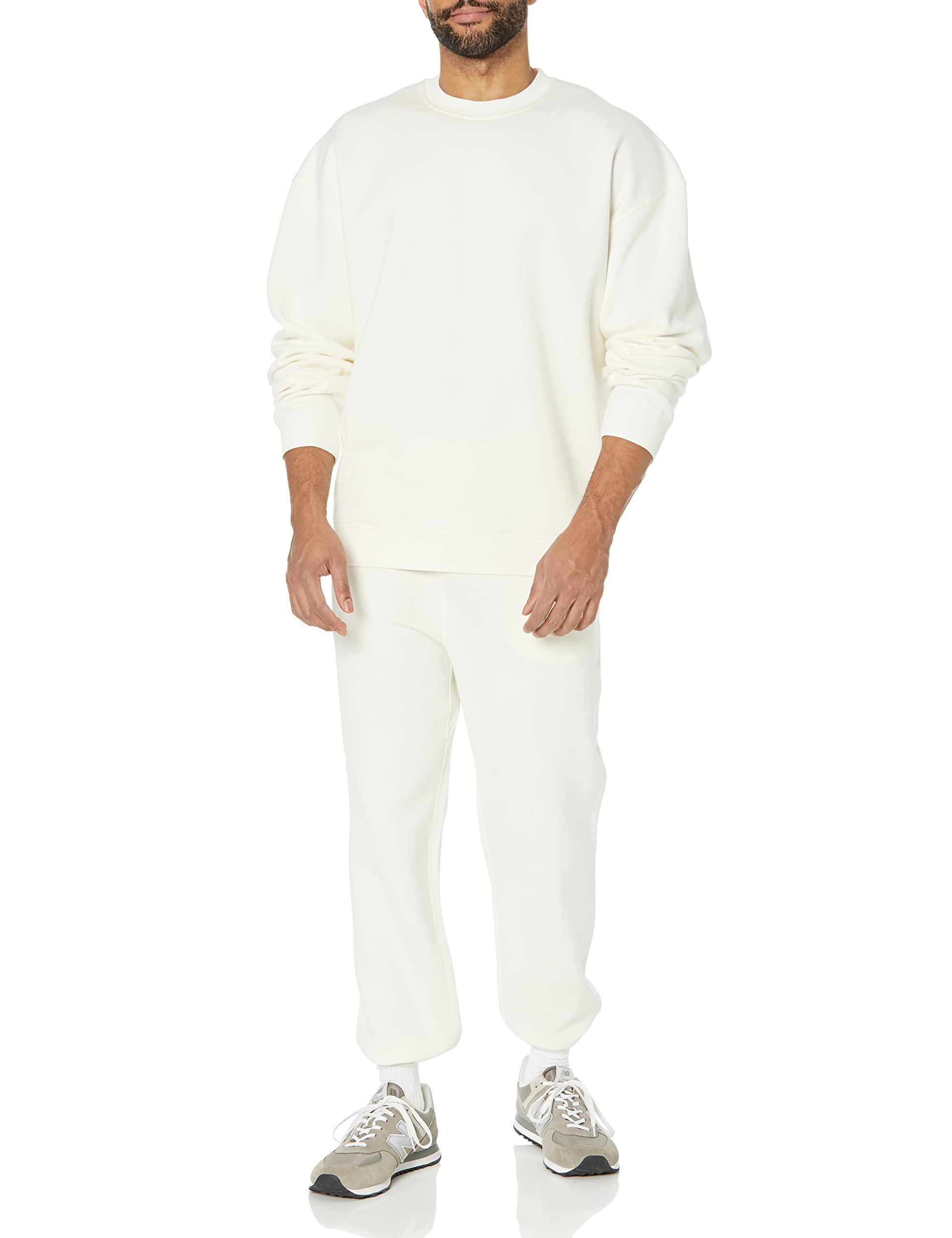 Amazon Essentials Men's Oversized-Fit Crewneck Sweatshirt (Available in Big & Tall), Eggshell White, Small