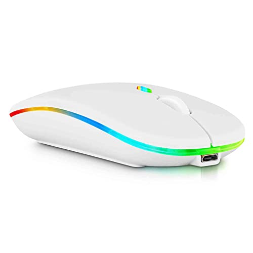 2.4GHz & Bluetooth Mouse, Rechargeable Wireless Mouse for Microsoft Surface Duo 2 Bluetooth Wireless Mouse for Laptop/PC/Mac/Computer/Tablet/Android RGB LED Pure White