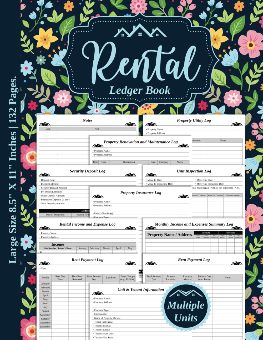 Simple Rental Ledger Book | Rental Income & Expenses Tracker Organizer Log Book | Keep Track and Record of Your Rent Payment | Rental Property Record ... Management | 110 Pages | flower cover design