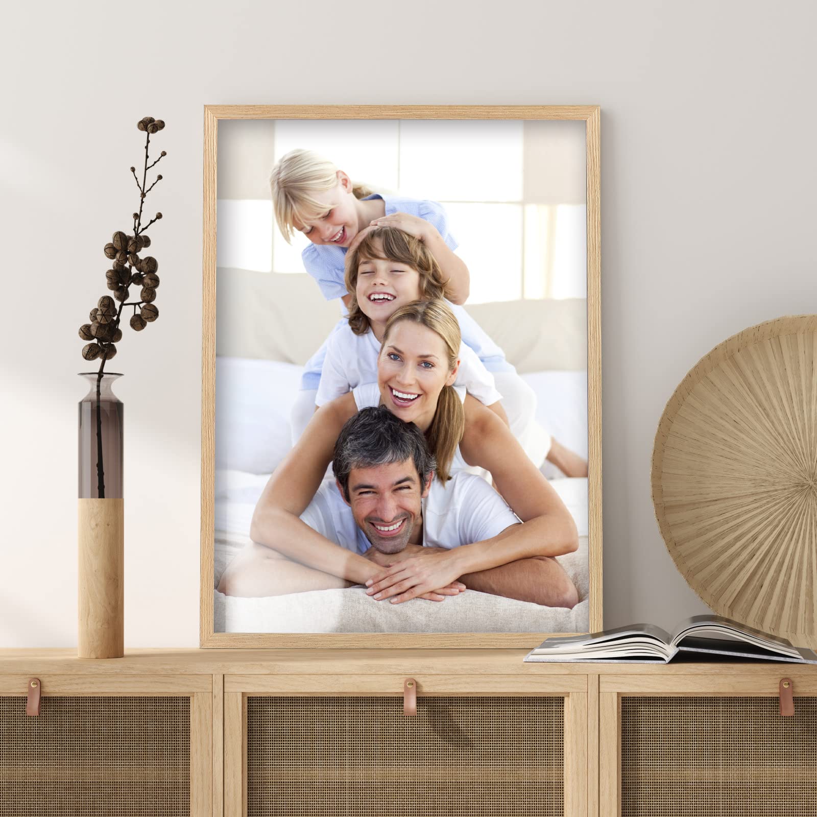 Yaetm 16x20 Picture Frame Matted to 11x14 Set of 2, Natural Solid Oak Wood Frame 16x20 for Photos, Posters & Art Prints, Horizontal and Vertical Wall Mount (2 pack, Oak)