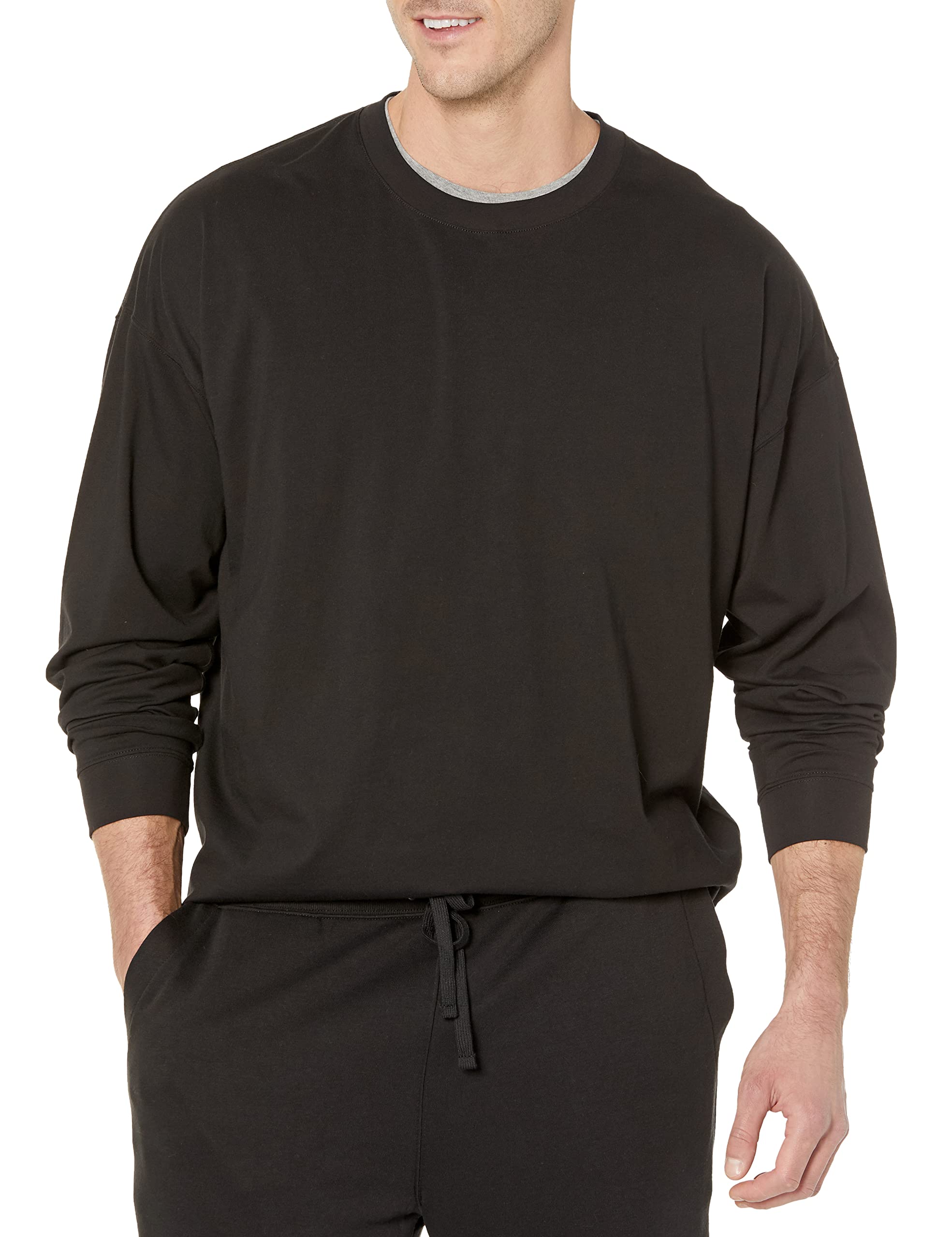 Amazon Essentials Men's Long-Sleeve T-Shirt Oversized-Fit Organic Cotton, Black, XX-Large