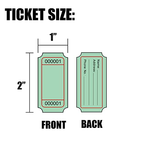 DNB 2000 Raffle Tickets - Single Roll 2000 Pcs per Roll 2 x 1 Inch Consecutively Numbered Blank Tickets for Entry/Events/Class Reward/Fundraiser/Prizes - Green