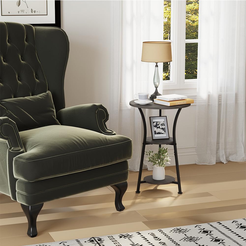 Dulcii Small Round End Table for Narrow and Small Space, 3-Tier Round Accent Couch Beside Table, Modern Side Table Corner Sofa Table Nightstand for Living Room Bedroom,Grey
