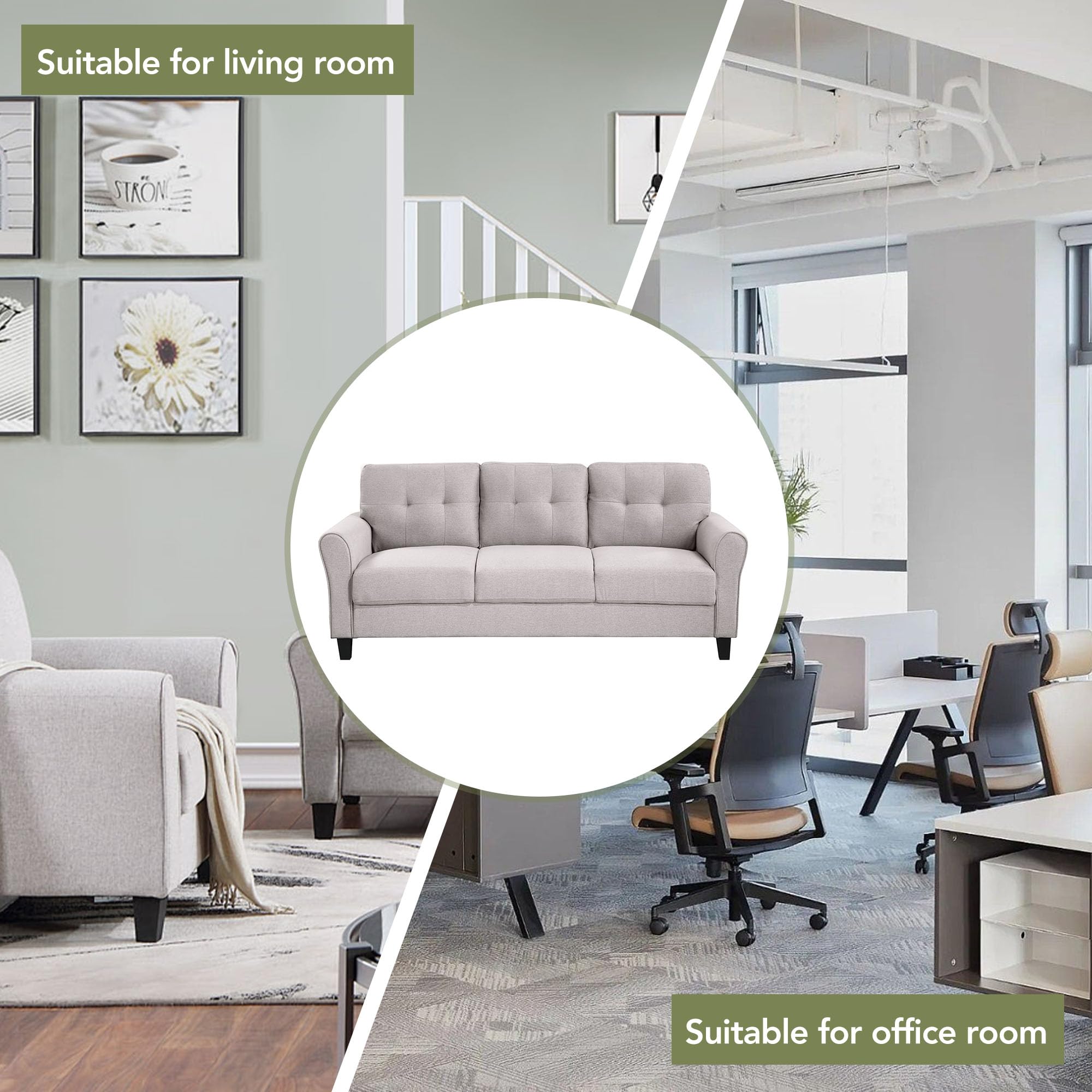 Harper & Bright Designs 3-Piece Living Room Sectional Sofa Set, Modern Style Button Tufted Linen Upholstered Armchair Loveseat Sofa and Three Seat Sofa Set Sectional Couch, Light Gray
