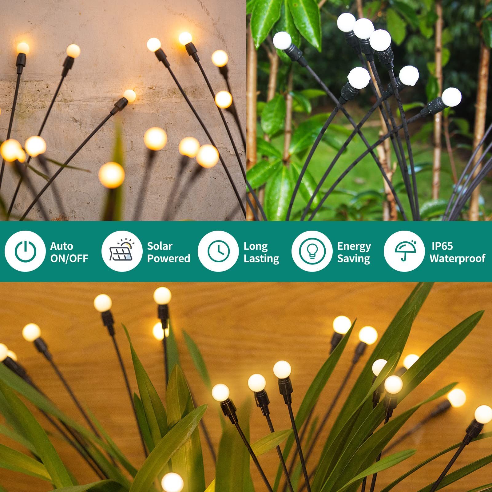 DURPAR Solar Garden Lights, New Upgraded Solar Firefly Lights Outdoor Waterproof, Solar Outdoor Lights, Solar Garden Decorative Lights Yard Patio Pathway Decoration, Warm White (4 Pack)