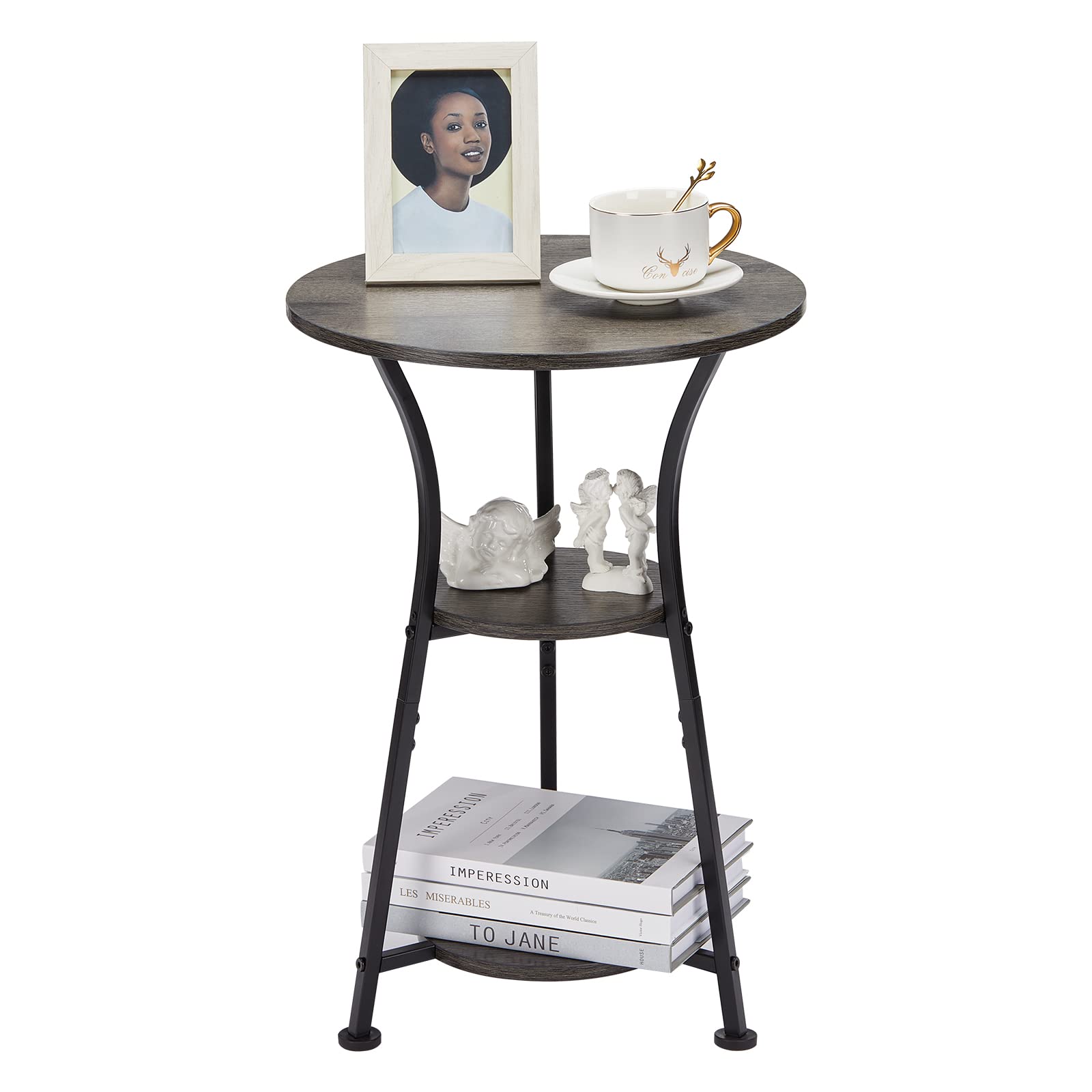 Dulcii Small Round End Table for Narrow and Small Space, 3-Tier Round Accent Couch Beside Table, Modern Side Table Corner Sofa Table Nightstand for Living Room Bedroom,Grey