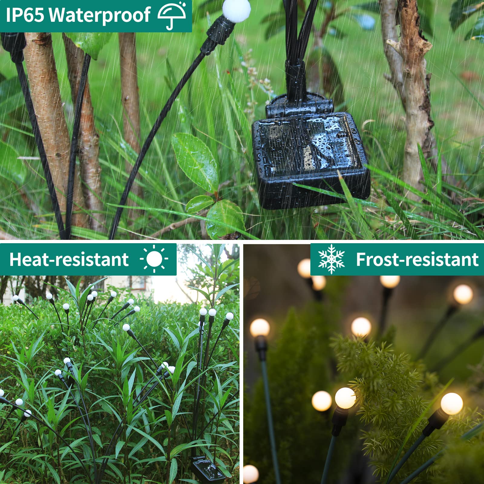 DURPAR Solar Garden Lights, New Upgraded Solar Firefly Lights Outdoor Waterproof, Solar Outdoor Lights, Solar Garden Decorative Lights Yard Patio Pathway Decoration, Warm White (4 Pack)