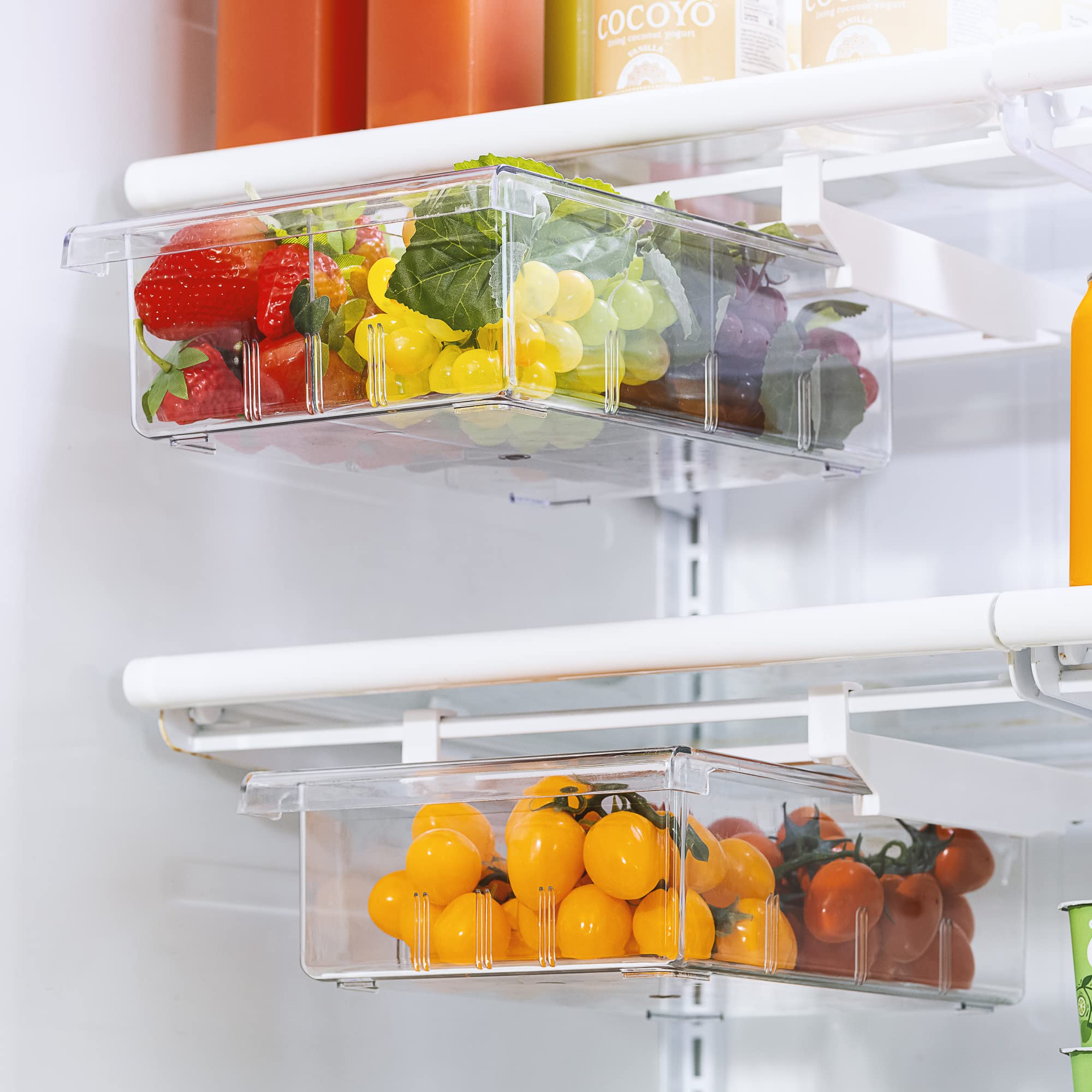 Sorbus Pull Out Fridge Drawer Organizer, for 0.6 Inch Thick Shelf, Adjustable Plastic Bathroom Organizer, 12-17 Inches, Refrigerator Storage Bin, Kitchen & Bathroom Storage (1 Pack)