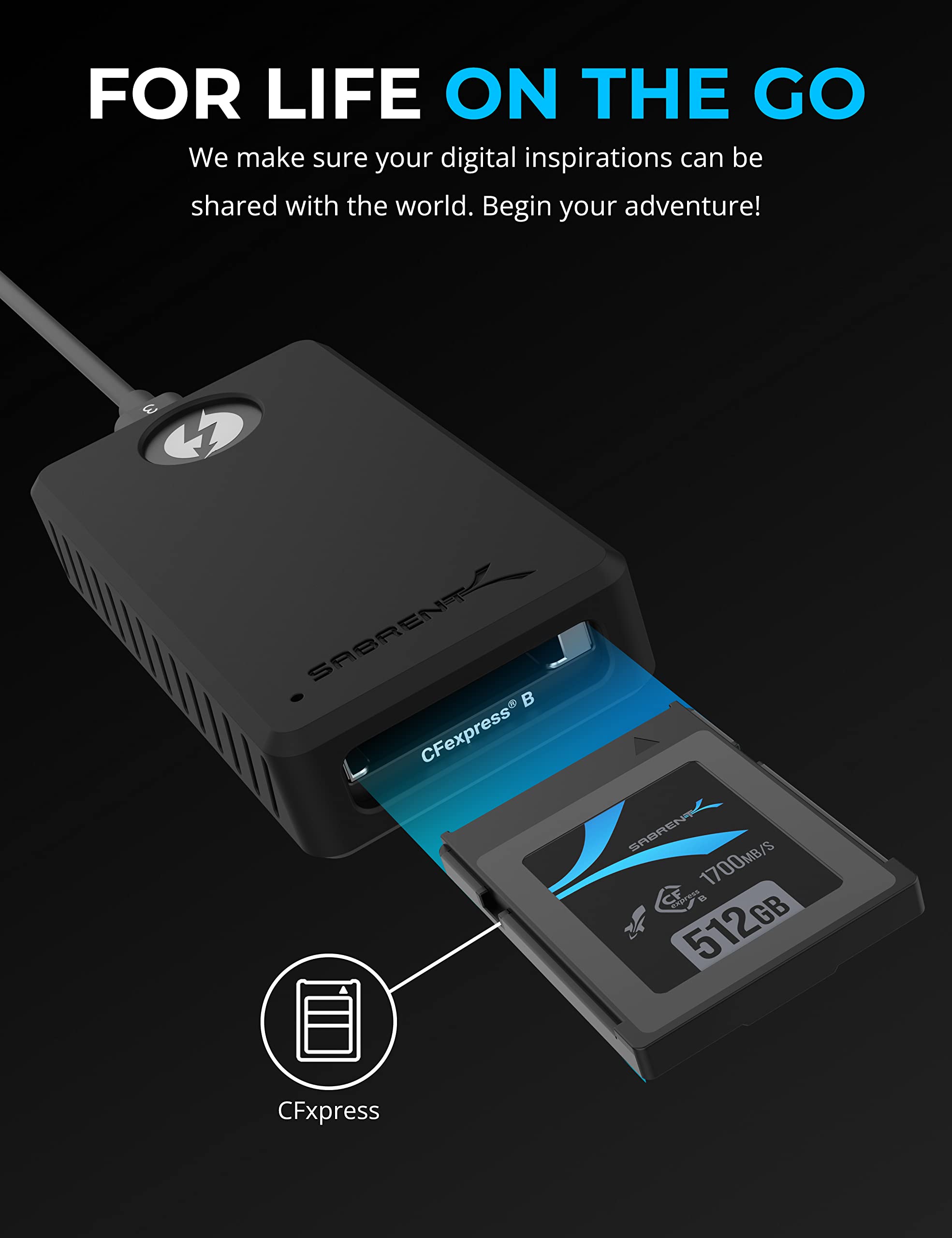 SABRENT Thunderbolt 3 & USB 3 Type C to CFexpress Card Reader (CR-T3CF)
