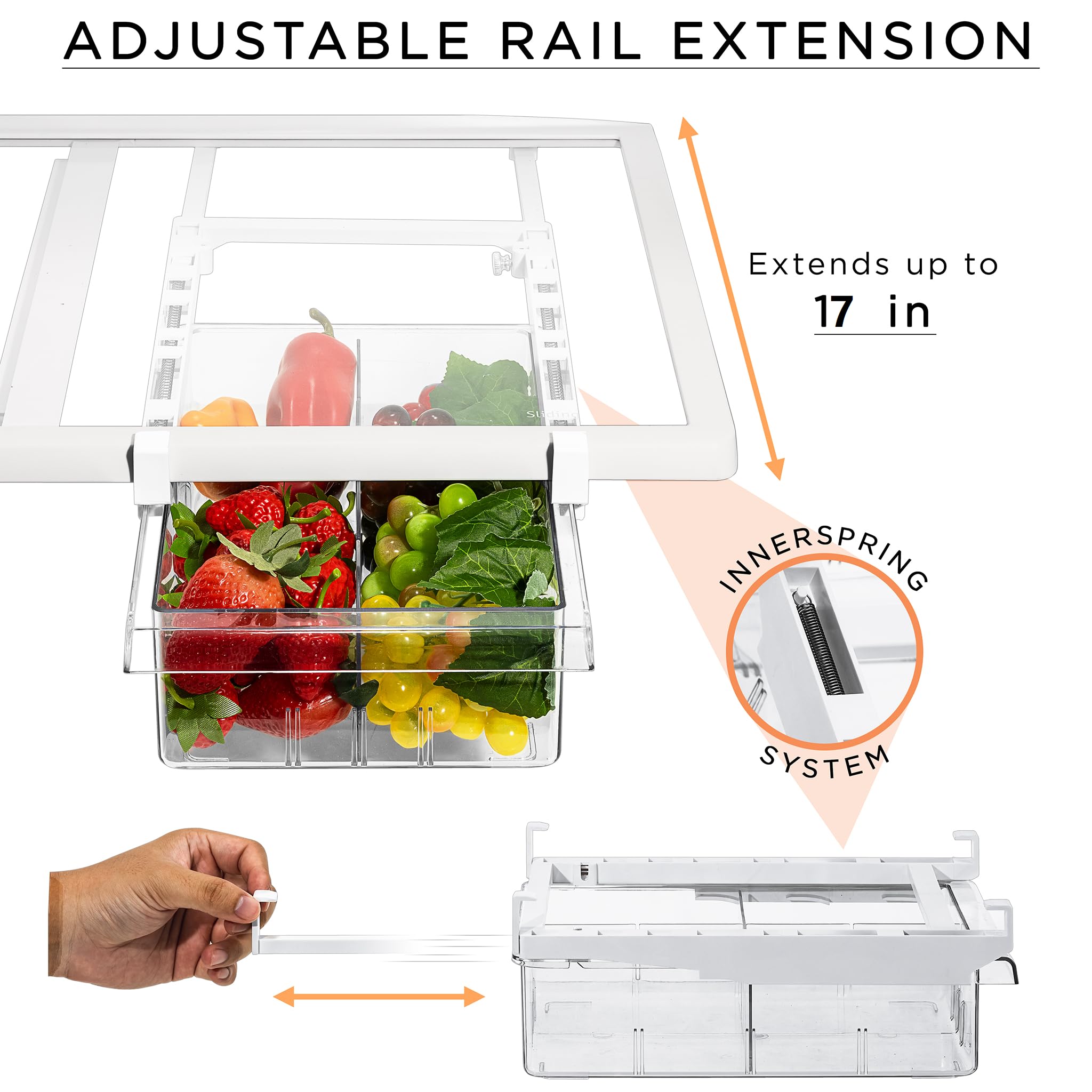 Sorbus Pull Out Fridge Drawer Organizer, for 0.6 Inch Thick Shelf, Adjustable Plastic Bathroom Organizer, 12-17 Inches, Refrigerator Storage Bin, Kitchen & Bathroom Storage (1 Pack)