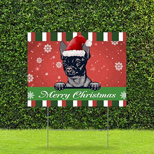 Lawn Garden Sign Merry Christmas Snowflake Dog with Red Hat Yard Signs with Stakes Inspirational Quotes Baby for Garage Sales Rent Open House Construction 12"x18"