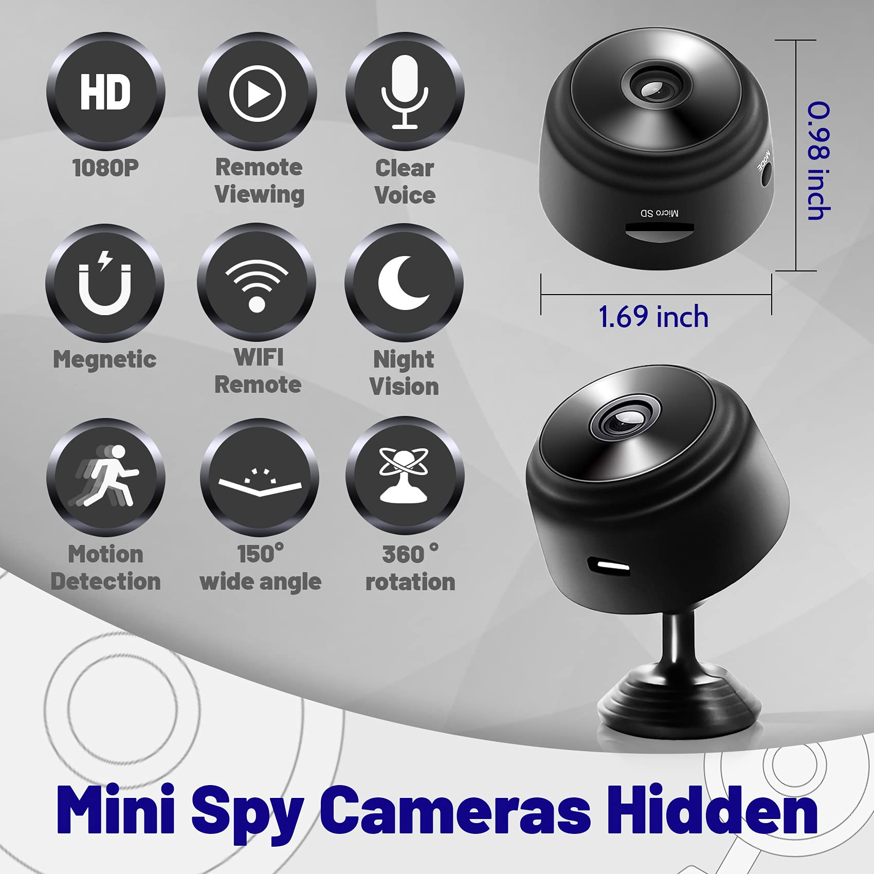 Mini Security Camera (A 64G SD Card Included), 1080P HD WiFi Home Indoor Outdoor Camera for Baby/Pet/Nanny, IP Camera Remote Viewing for Security with iOS, Android Phone APP