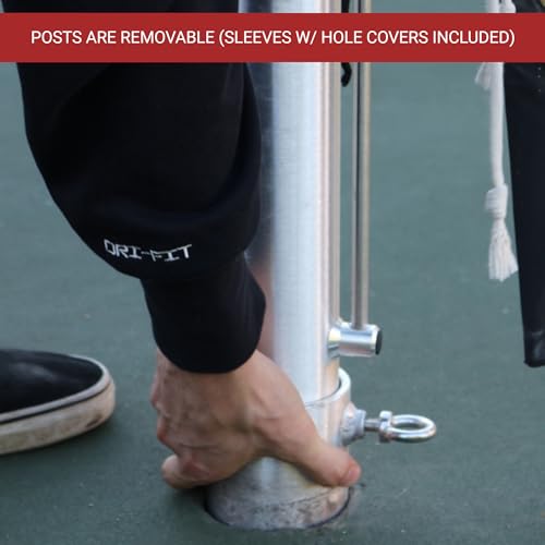 Dominator In Ground Pickleball System - Includes Two Heavy Duty Round Pickleball Posts with Net and Sleeves - Aluminum, Rust Free, and Follows USAPA Standards