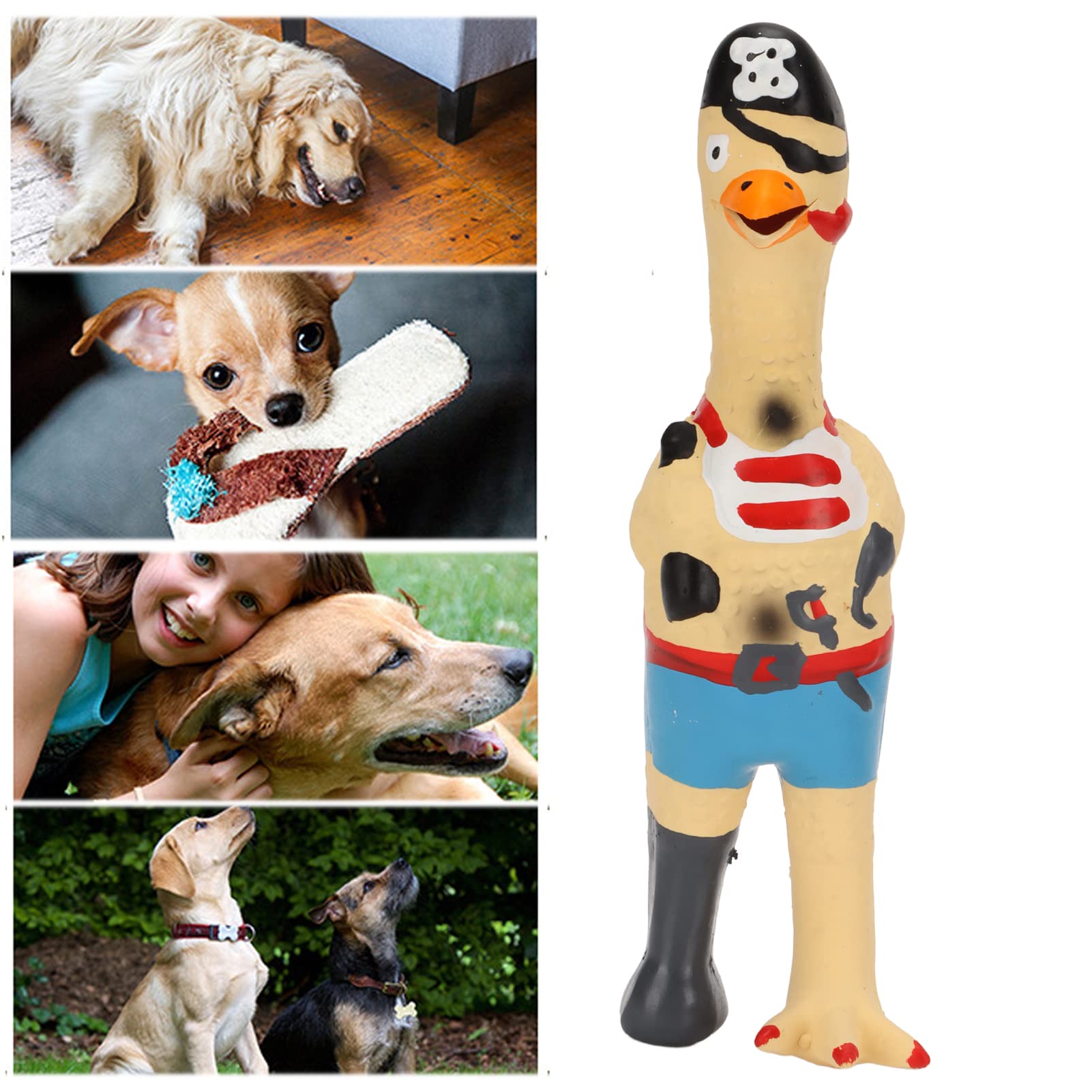 Zerodis Squeaky Chicken Dog Toys, Yellow Rubber Squaking Chicken Toy Novelty Rubber Chicken Teeth Grinding Interactive Squeaky Dog Toy for Dogs (Pirate Chicken)