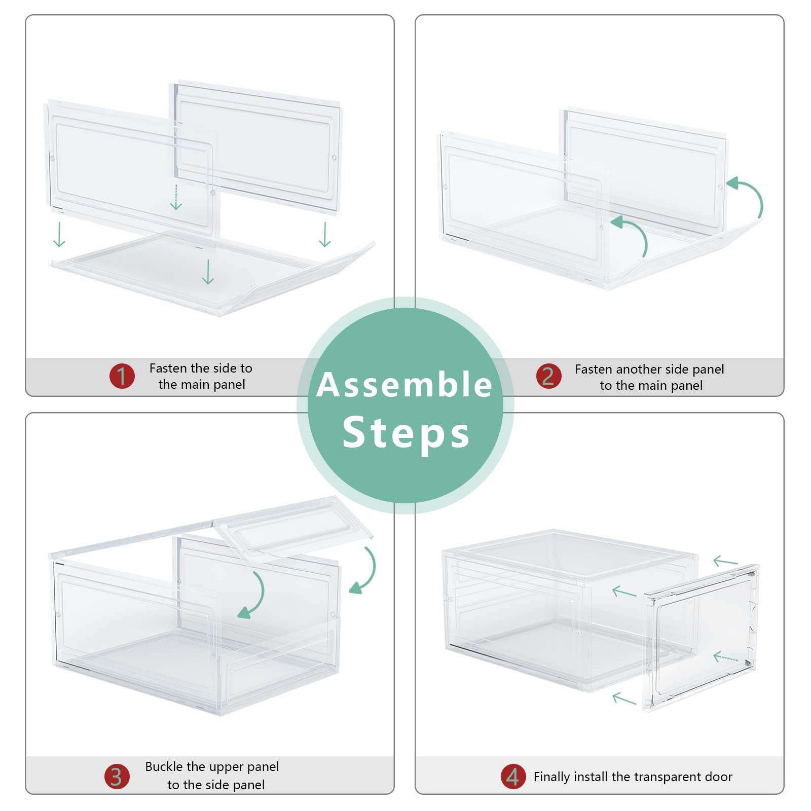 FUNLAX Shoe Storage Boxes, 6 Pack Stackable Shoe Organizer Box Clear Plastic Shoe Boxes with Magnetic Side Door up to US Size 13 Space-saving Shoe Container for closet