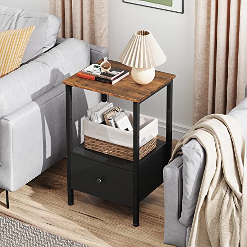 WLIVE Nightstand, Bedside Table with Adjustable Wooden Drawer, 2-Tier Night Stands for Couch, Bed, Sofa, End Table Side Table for Bedroom, Living Room, Black (1 Pack)