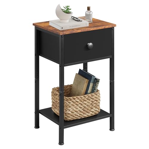 WLIVE Nightstand, Bedside Table with Adjustable Wooden Drawer, 2-Tier Night Stands for Couch, Bed, Sofa, End Table Side Table for Bedroom, Living Room, Black (1 Pack)