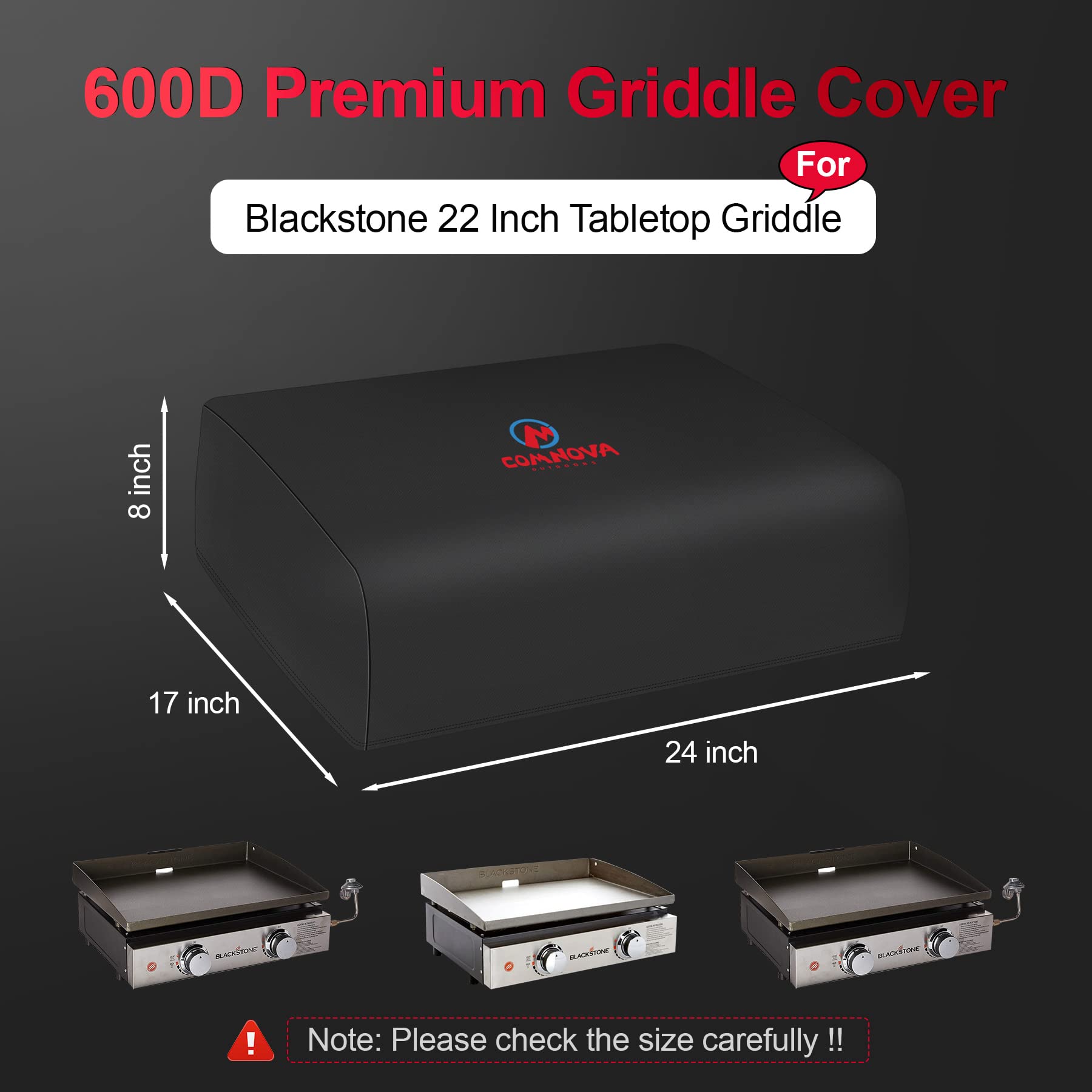 Comnova Griddle Cover for Blackstone Tabletop Griddle 22 Inch - 600D Flat Top Griddle Cover for Blackstone 22" Tabletop Griddle Heavy Duty Waterproof, Griddle Cover for Blackstone 1666, 1840 and More