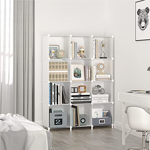 Wolizom Cube Storage Organizer, 12-Cube White Closet Storage Shelves, Modular Units, Closet Cabinet, Portable DIY Plastic Book Shelf Shelving for Bedroom, Office, Living Room