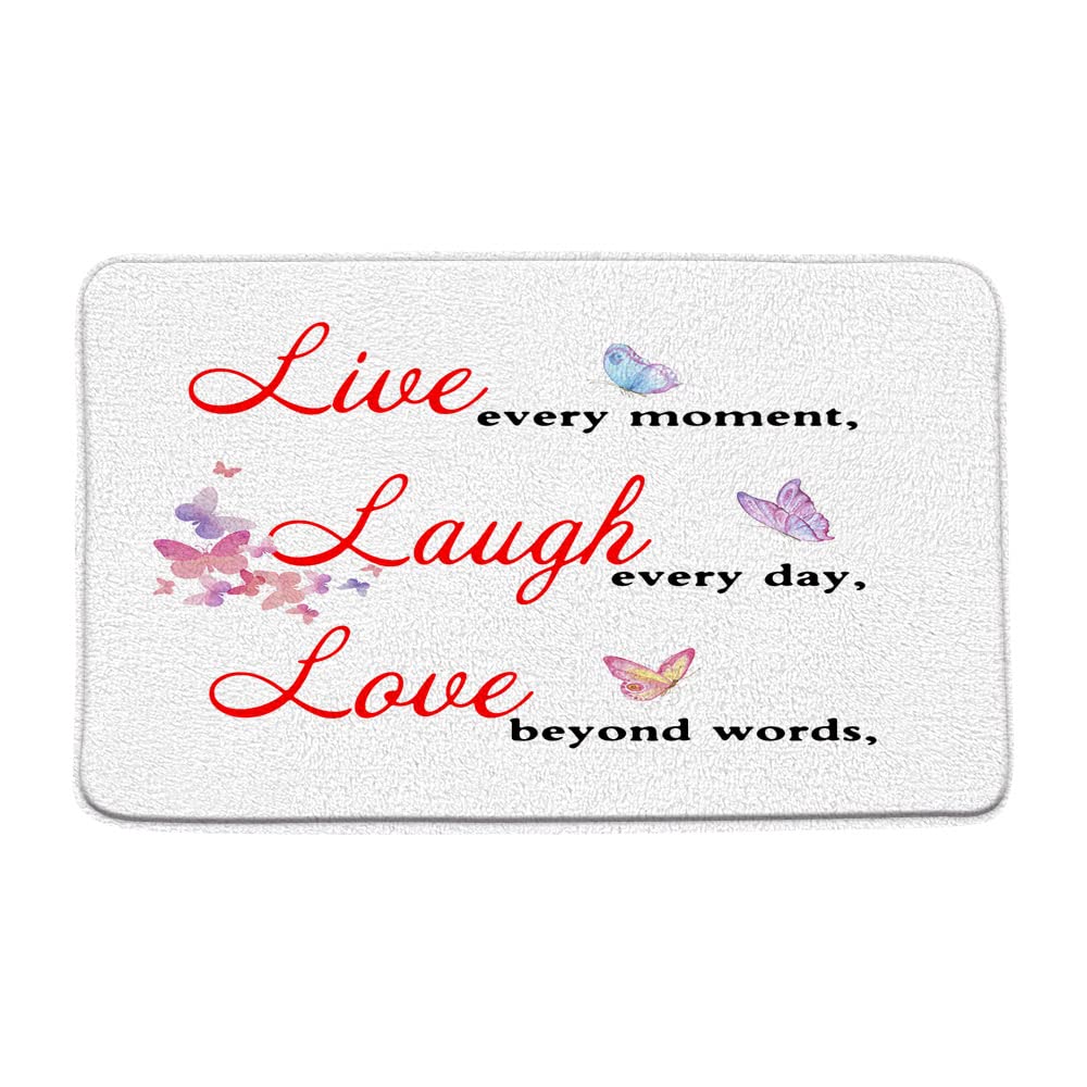 AMHNF Inspirational Quote Bath Mat Live Laugh Love Butterfly Red Black White Motivational Quotes Creative Modern Microfiber Memory Foam Bathroom Rug Absorbent Doormat Kitchen Toilet Floor Rug