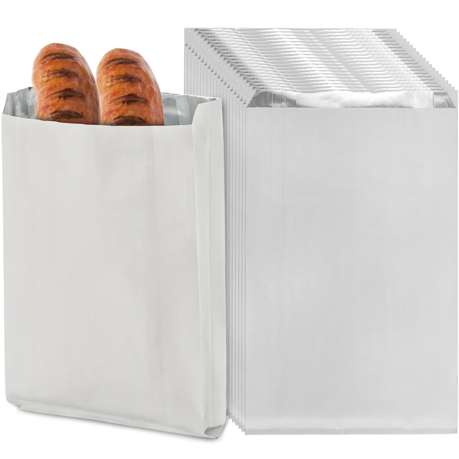 DEAYOU 150 Pack Foil Hamburger Wrappers, 4 LB Aluminum Foil Sandwich Wrap Sleeves, Grease Resistance Paper Foil Hot Dog Bags for Fast Food, Food Truck, Serving, BBQ, 6.3" x 1.5" x 10"