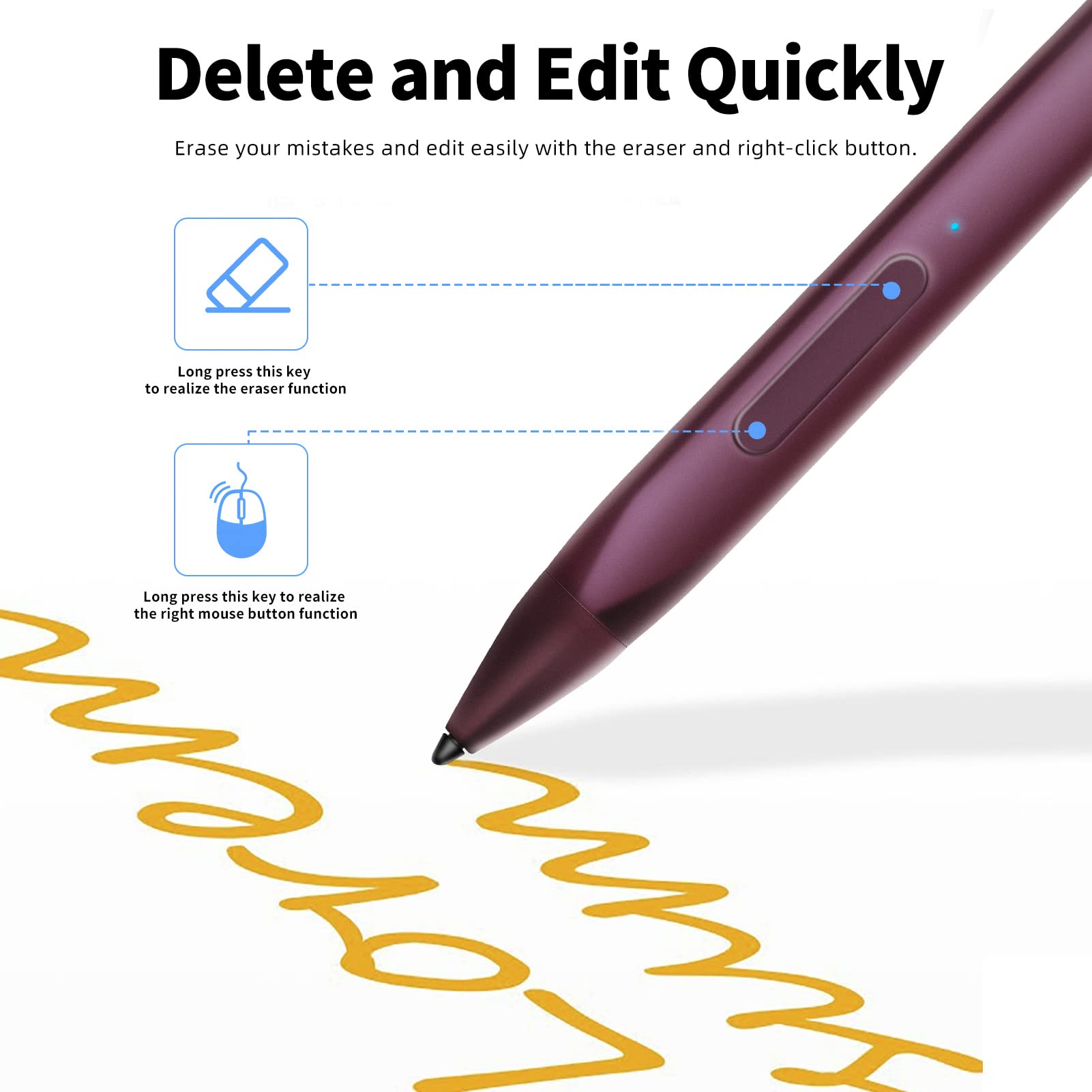 SSS·GRGB Stylus Pen for Microsoft Surface Pro9/8/X/7/6/5/4/3 Surface Go 3/2/1 Surface 3/Laptop/Studio/Book 4/3/2/1 with 4096 Tilt Pressure Palm Rejection Magnetic Attachment Rechargeable, Red