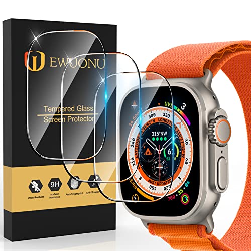[3 Pack] Compatible for Apple Watch Ultra 49mm Screen Protector, EWUONU Tempered Glass 49mm Film Bubble Free Anti Scratch HD Clear Ultra-thin Replacement Screen Protector for Apple Watch Ultra, Clear
