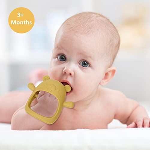 Socub Baby Teether Toy for Infants 3+ Months, Silicone Never Drop Silicone Mitten Teething Toy for Soothing Sore Gums, Baby Chew Toys for Sucking Needs, BPA Free, Dusty Blue