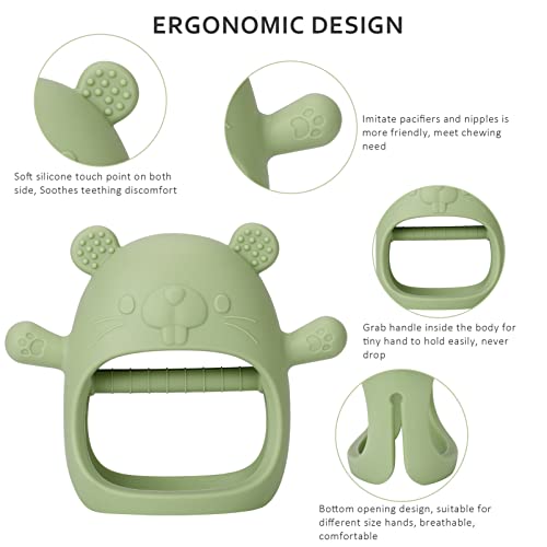 Socub Baby Teether Toy for Infants 3+ Months, Silicone Never Drop Silicone Mitten Teething Toy for Soothing Sore Gums, Baby Chew Toys for Sucking Needs, BPA Free, Dusty Blue